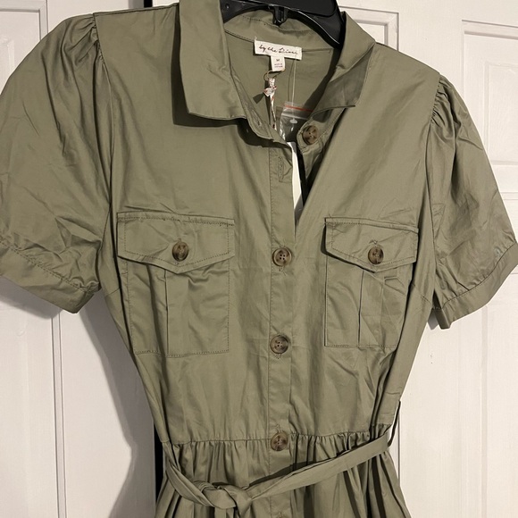 By The River | Dresses | Full Button Short Sleeve Green Midi Dress With ...